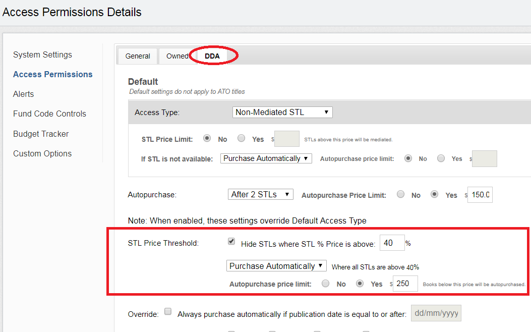 Ebook Central Admin: STL Price Threshold Setting