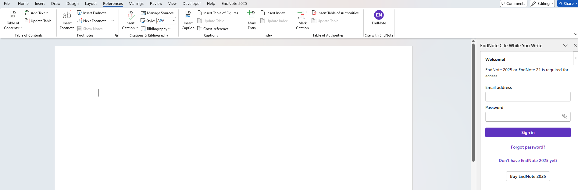 EndNote: Word Online CWYW