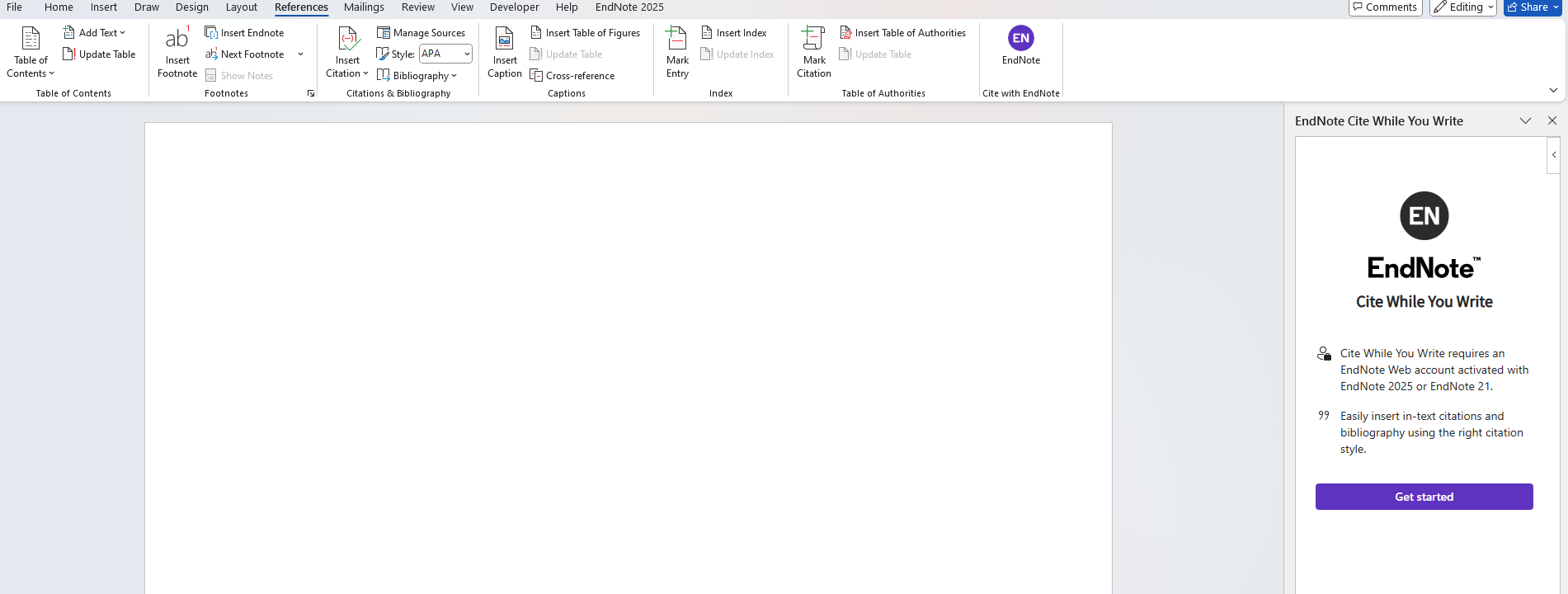 EndNote: Word Online CWYW