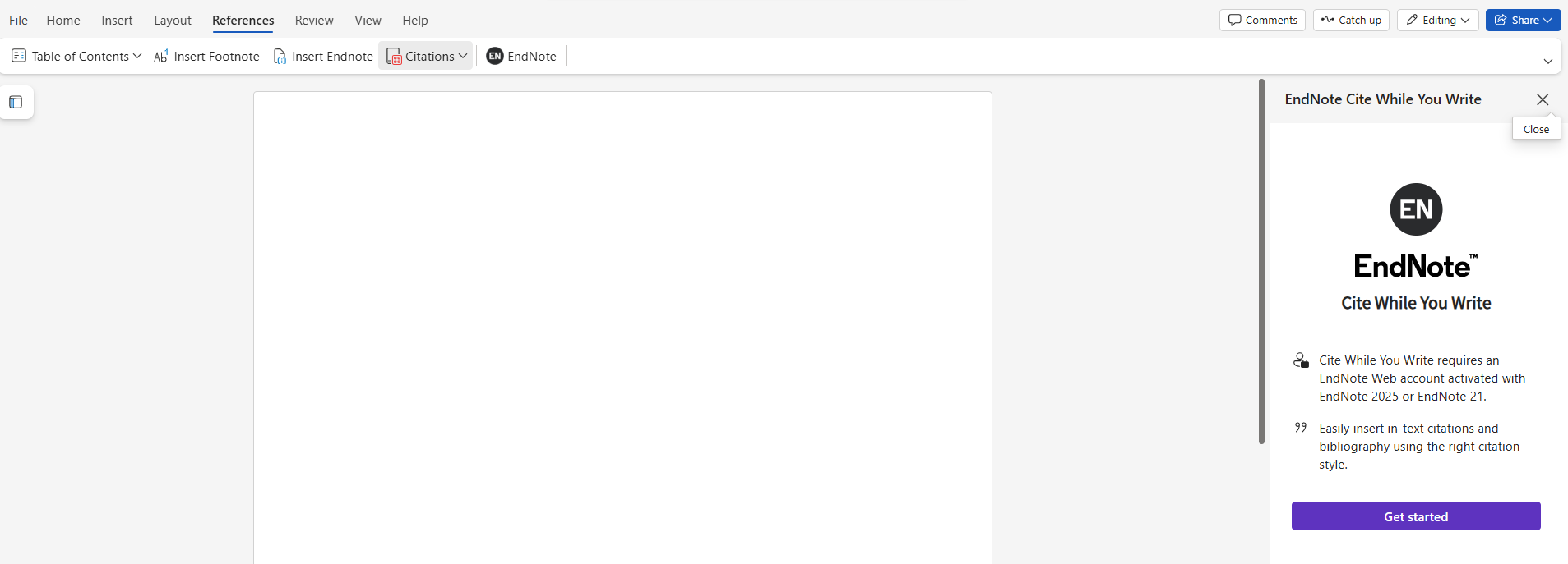 EndNote: Word Online CWYW